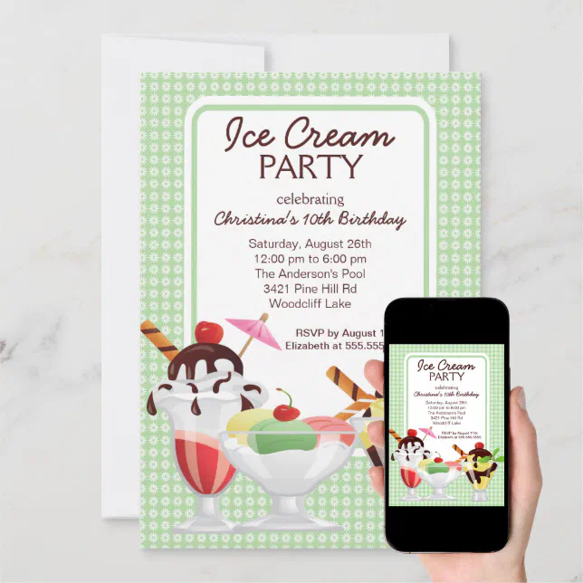 Ice Cream Sundae Birthday Party Invitation | Zazzle
