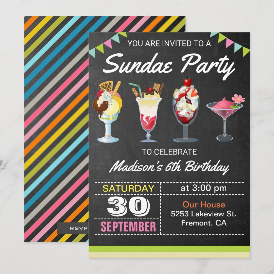 Ice Cream Sundae Birthday Party Invitation | Zazzle