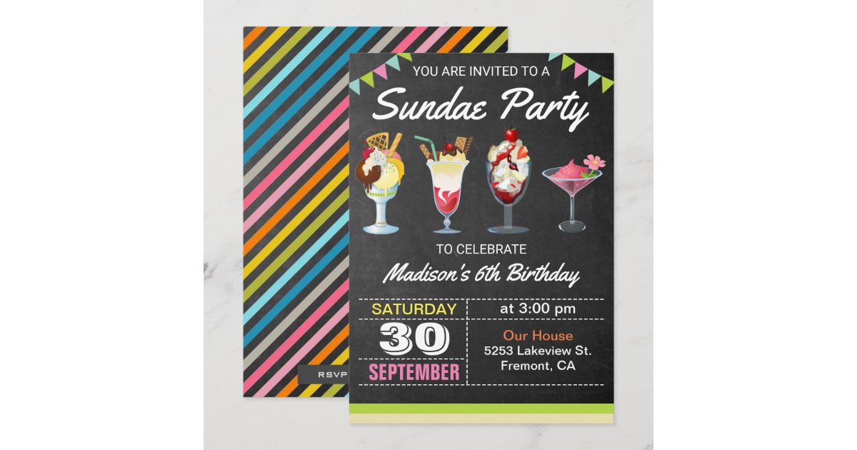 Ice Cream Sundae Birthday Party Invitation | Zazzle