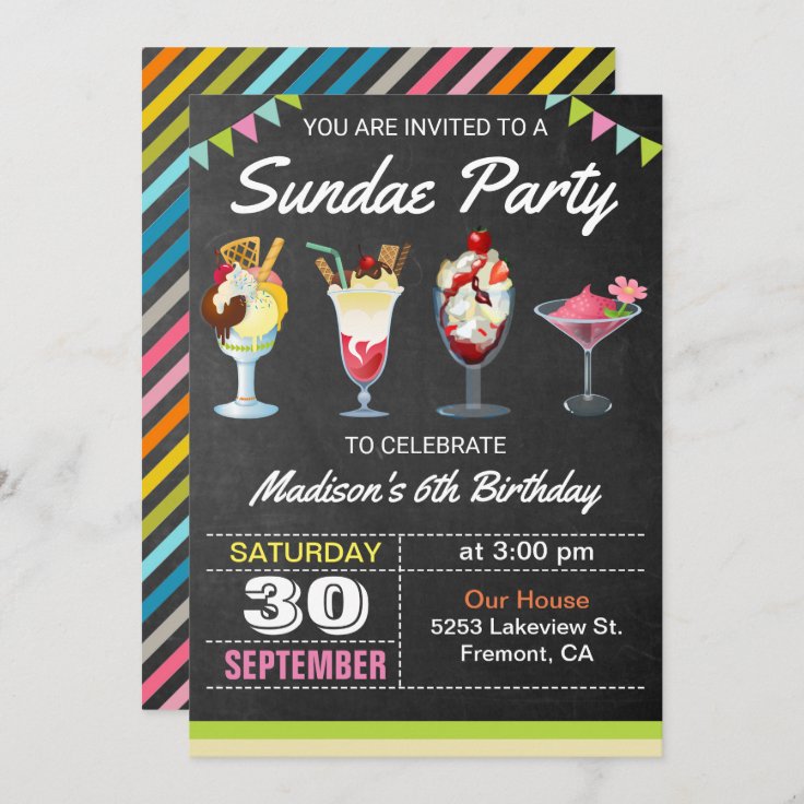 Ice Cream Sundae Birthday Party Invitation | Zazzle