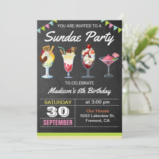Ice Cream Sundae Birthday Party Invitation | Zazzle