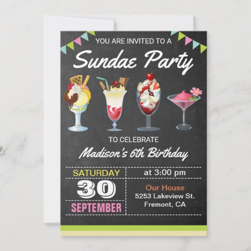 Ice Cream Sundae Birthday Party Invitation | Zazzle