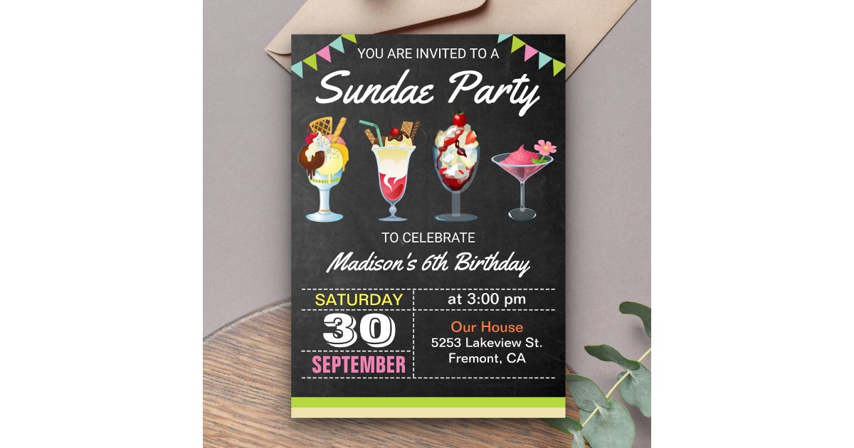 Ice Cream Sundae Birthday Party Invitation | Zazzle