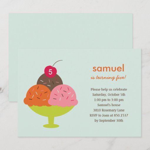 Ice Cream Sundae Birthday Party Invitation (Blue) | Zazzle