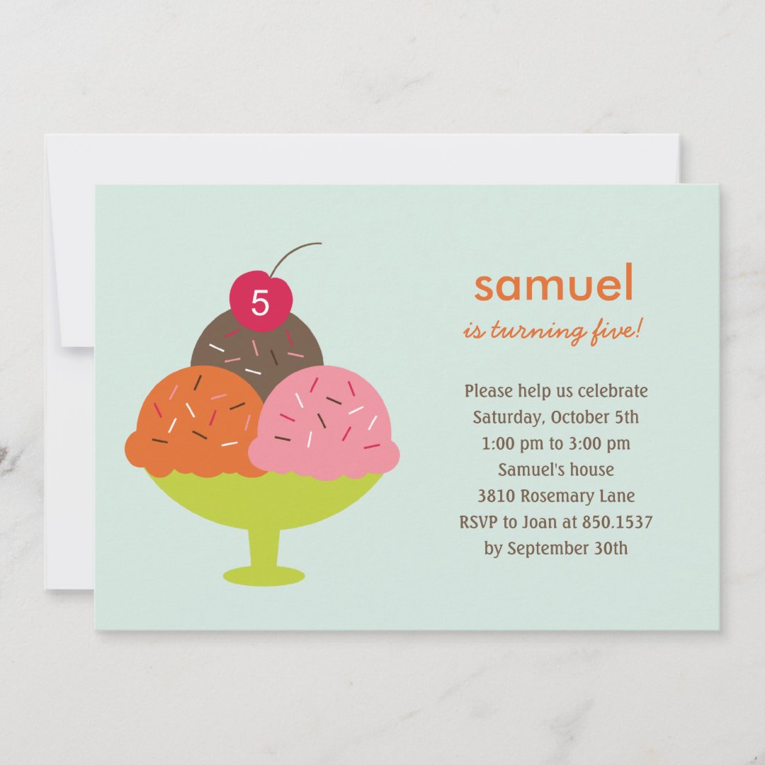 Ice Cream Sundae Birthday Party Invitation (Blue) | Zazzle