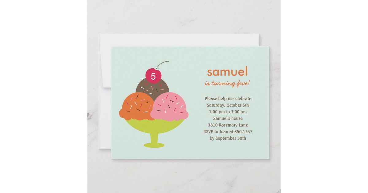 Ice Cream Sundae Birthday Party Invitation (Blue) | Zazzle