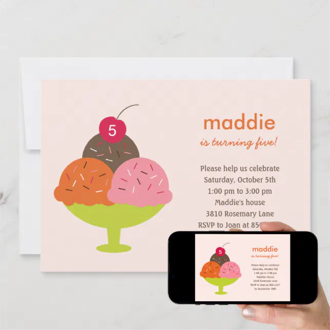 Ice Cream Sundae Birthday Party Invitation (Pink) | Zazzle