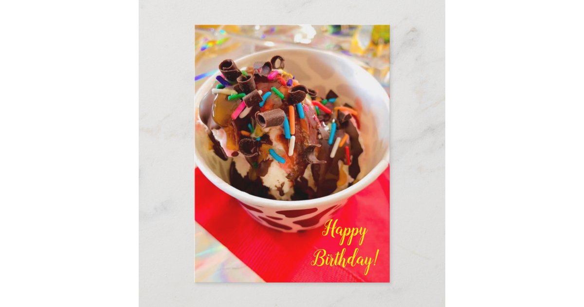 Ice Cream Sundae Birthday Postcard | Zazzle