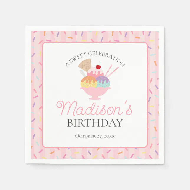 Ice Cream Sundae Heres the Scoop Sweet Birthday Napkins | Zazzle