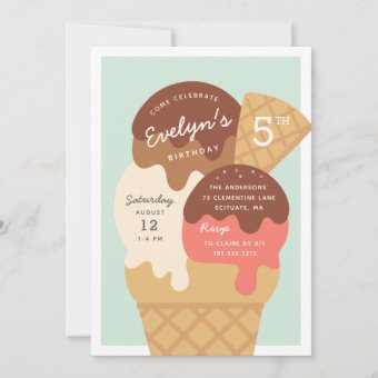 Ice Cream Sundae Kids Birthday Party Invitation | Zazzle