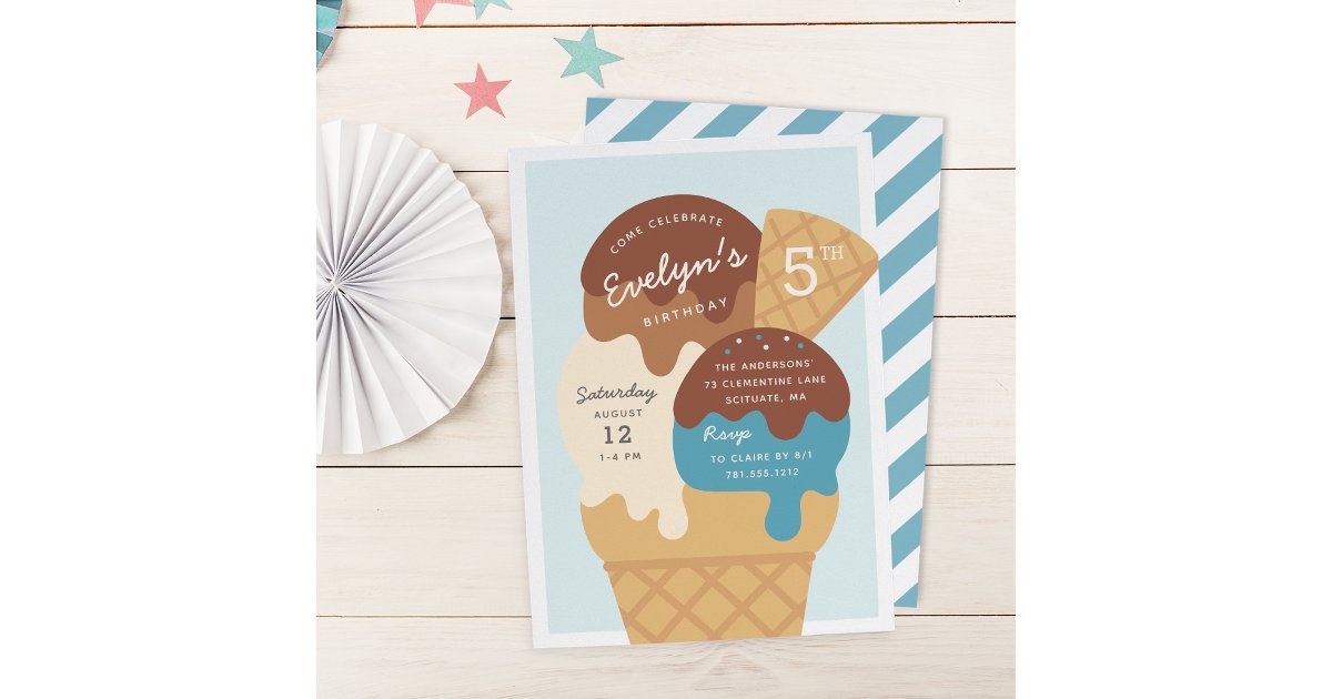 Ice Cream Sundae Kids Birthday Party Invitation | Zazzle
