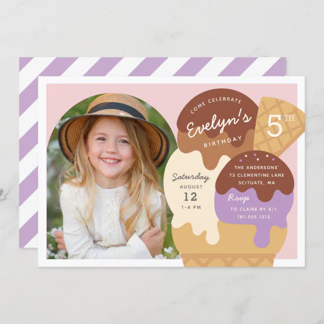 Ice Cream Sundae Kids Birthday Party Photo Invitation | Zazzle