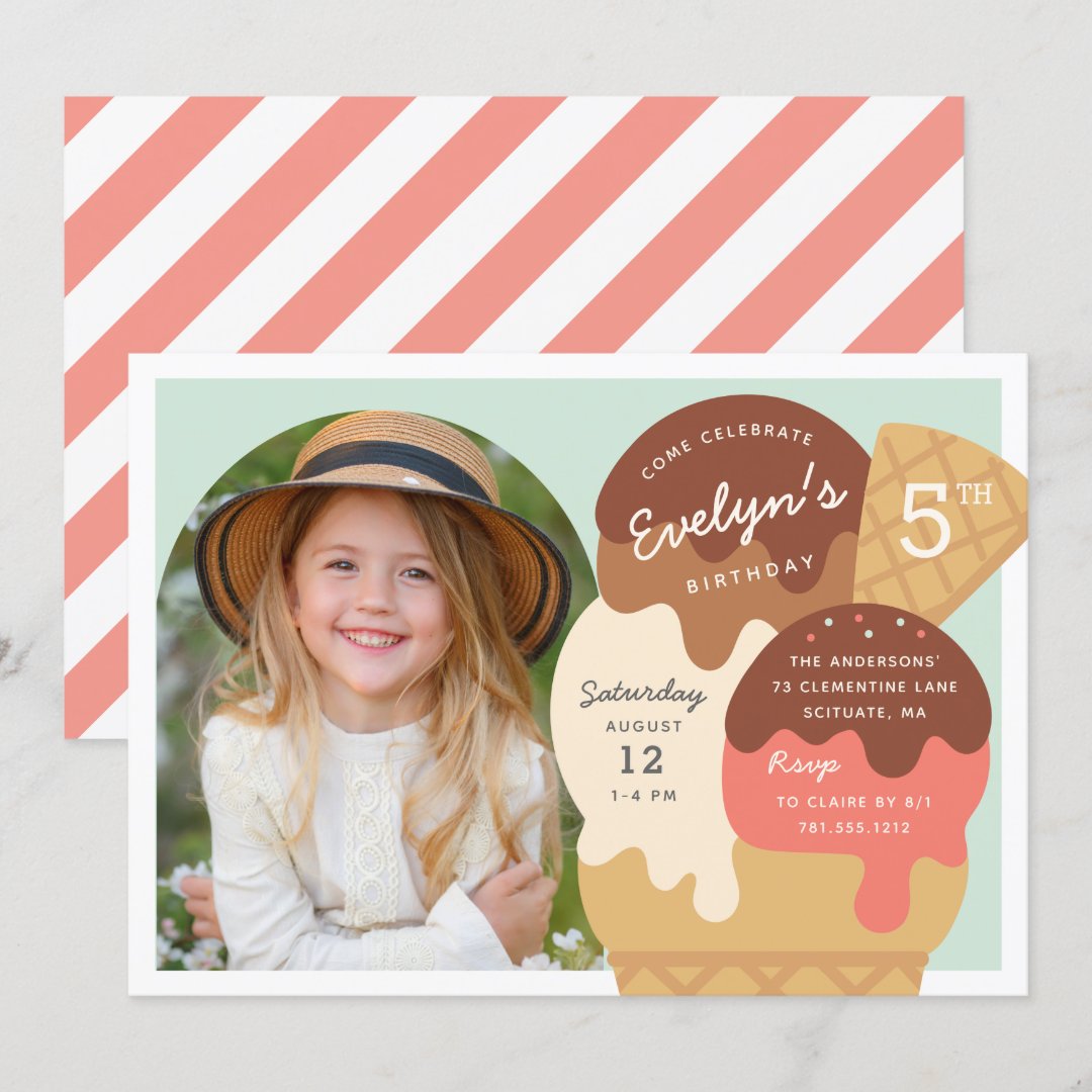 Ice Cream Sundae Kids Birthday Party Photo Invitation | Zazzle