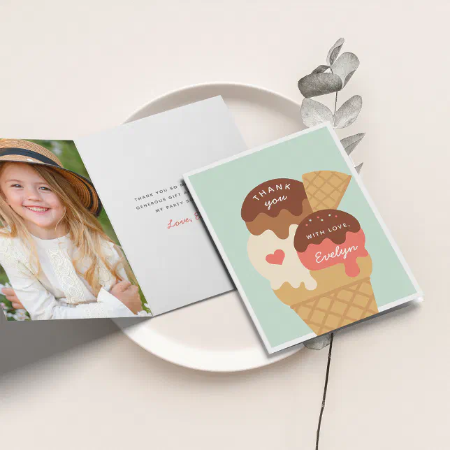 Ice Cream Sundae Kids Birthday Thank You Card | Zazzle