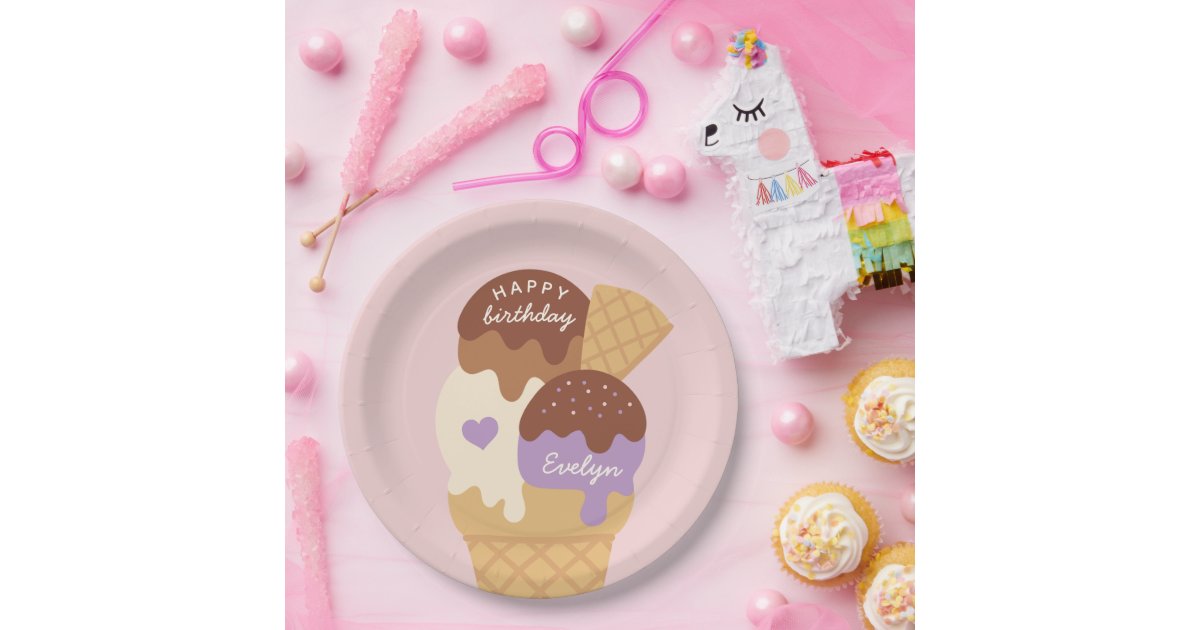 Ice Cream Sundae Personalized Kids Birthday Party Paper Plates | Zazzle