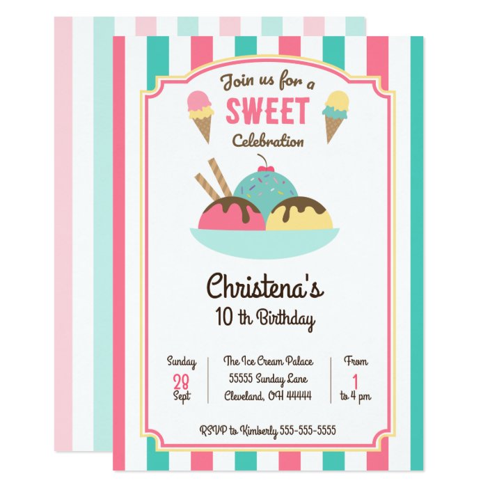 Ice Cream Sundae Social Birthday Party Invitation | Zazzle.com
