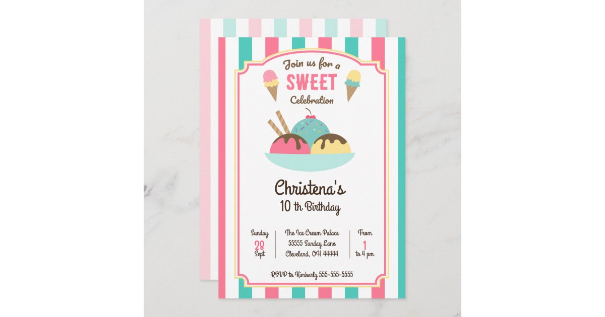 Ice Cream Sundae Social Birthday Party Invitation | Zazzle
