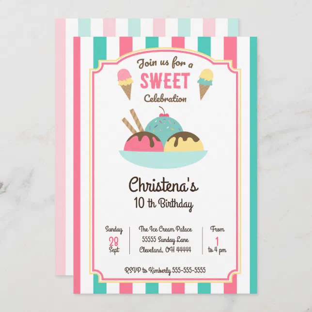 Ice Cream Sundae Social Birthday Party Invitation | Zazzle