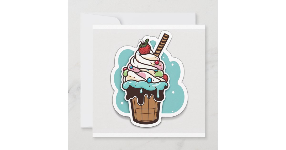 Ice cream sundae sticker note card | Zazzle