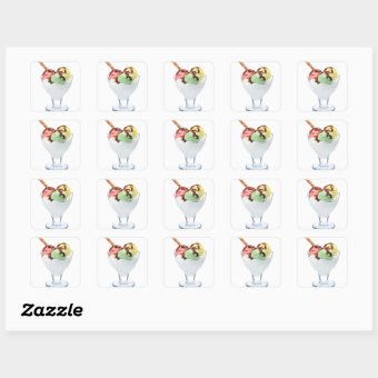 Ice Cream Sunday Square Sticker | Zazzle