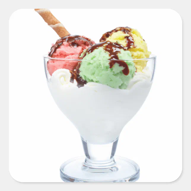 Ice Cream Sunday Square Sticker | Zazzle