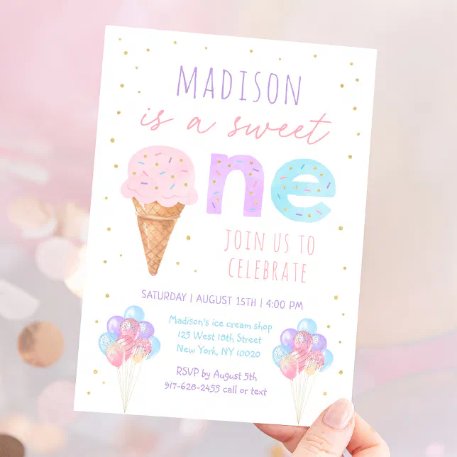 Ice Cream Sweet One First Birthday Invitation | Zazzle