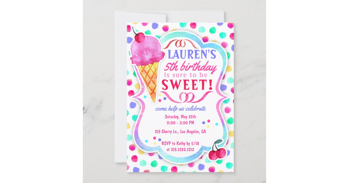 Ice Cream Sweet Treats Birthday Party Invitation | Zazzle