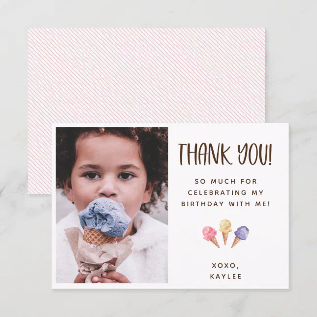 Ice Cream Theme Thank You Photo Card | Zazzle