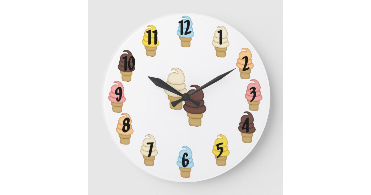 Ice Cream Twist Cones Large Clock | Zazzle