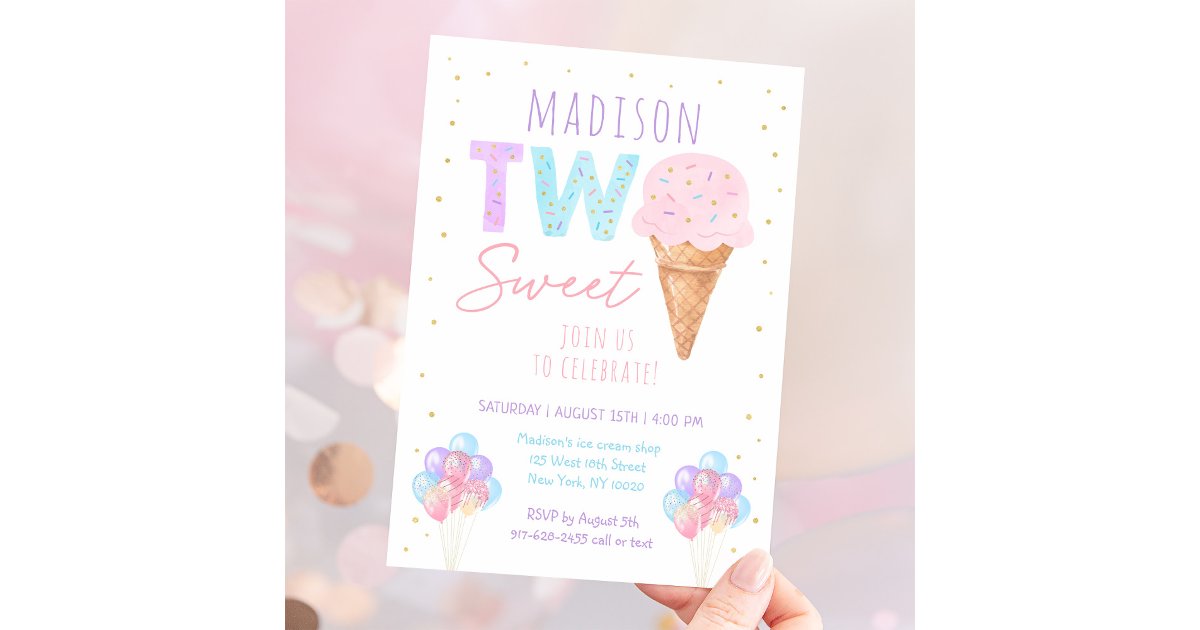 Ice Cream Two Sweet 2nd Birthday Invitation | Zazzle