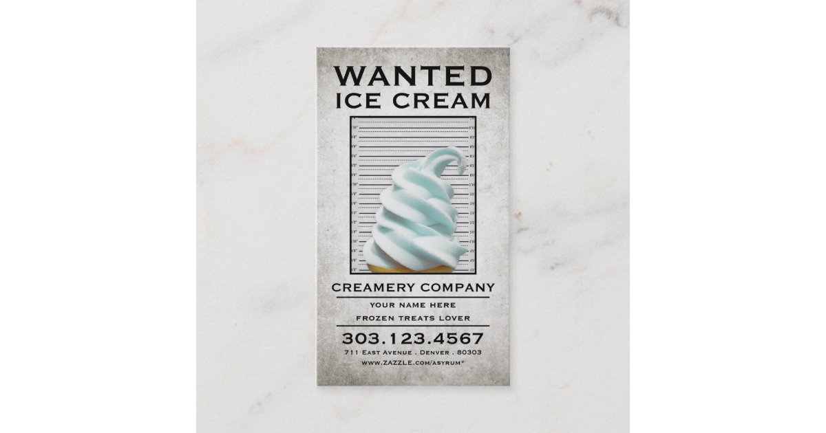 ice cream wanted poster business card | Zazzle