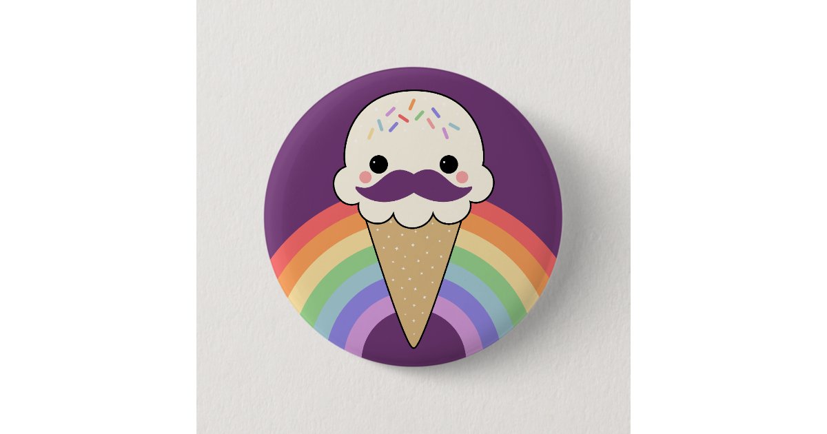 Ice Cream with Mustache Pinback Button | Zazzle
