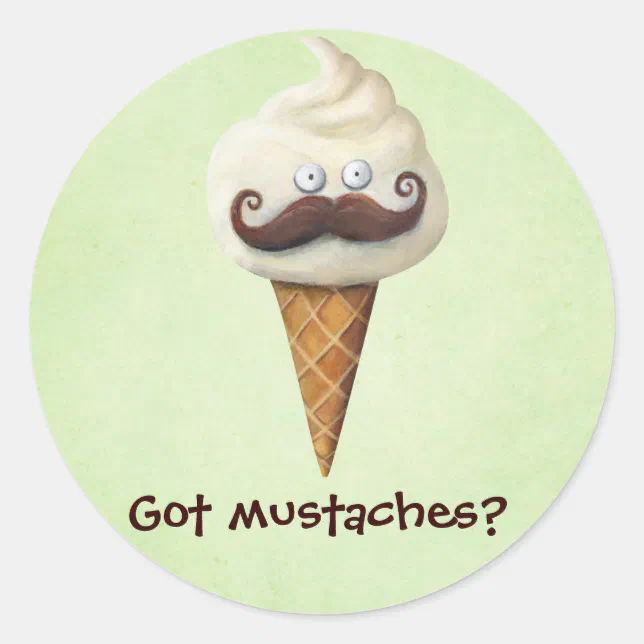 Ice Cream with Mustaches Classic Round Sticker | Zazzle