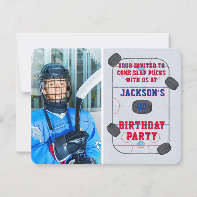 Ice Hockey Birthday Party Photo Invitation | Zazzle
