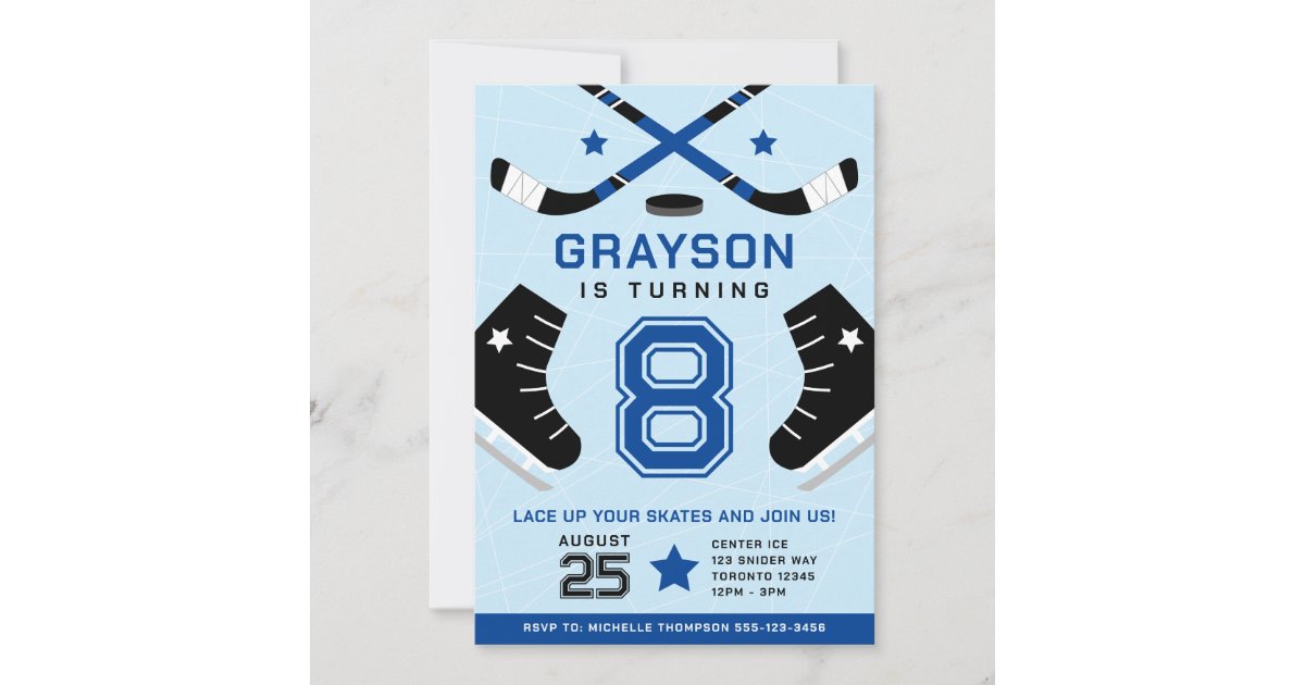 Ice Hockey Kids Birthday Party Blue Invitation | Zazzle