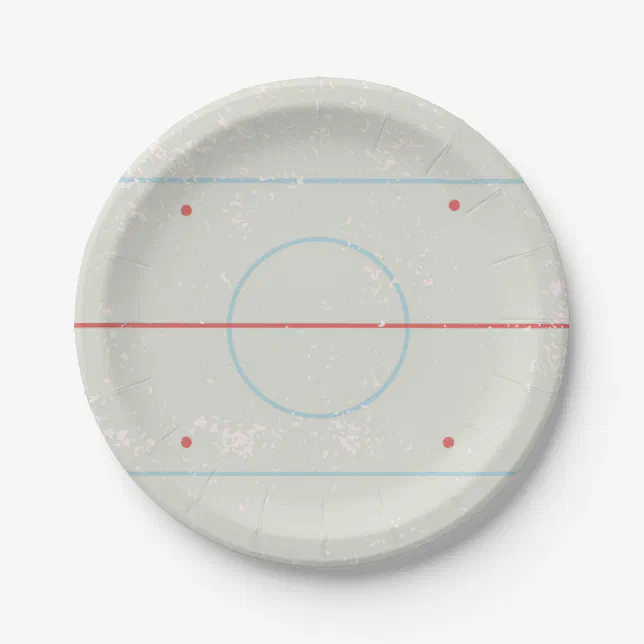 Ice Hockey Rink Distressed Style Graphic Paper Plates | Zazzle