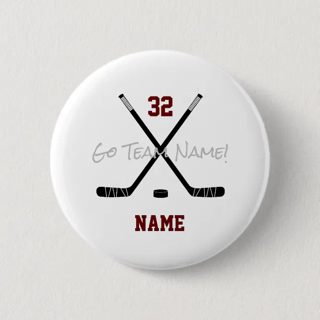 Ice Hockey Sticks Team Custom Player Name Number Button | Zazzle