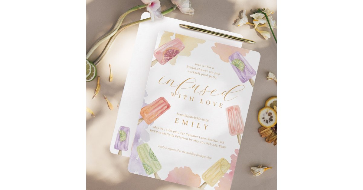 Ice Pop Cocktail Bridal Shower Infused With Love Invitation | Zazzle