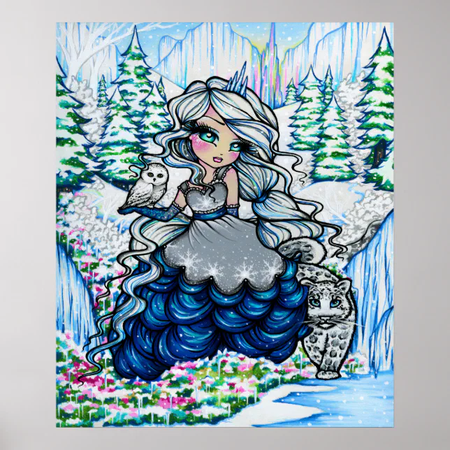 Ice Princess Snow Owl Winter Fantasy Fairy Art Poster | Zazzle