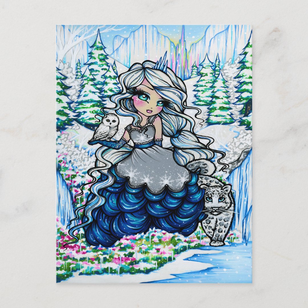 Ice Princess Winter Snow Queen Girl Fantasy Art Postcard | Zazzle