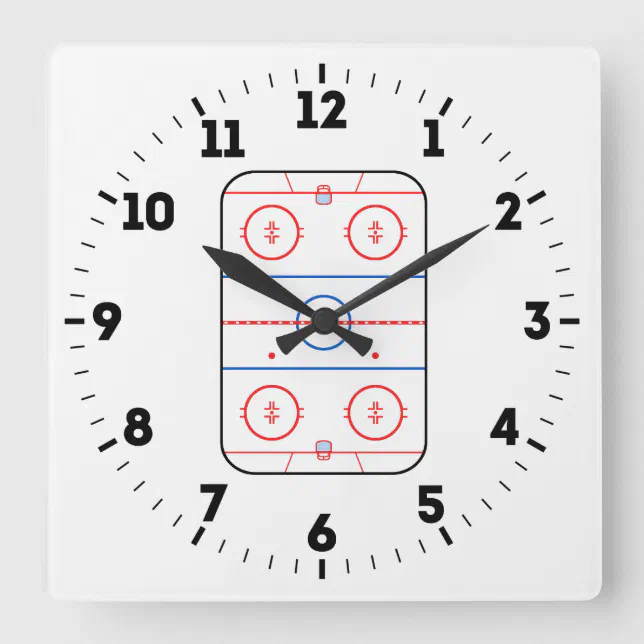 Ice Rink Diagram Hockey Game Decor on a Square Wall Clock | Zazzle