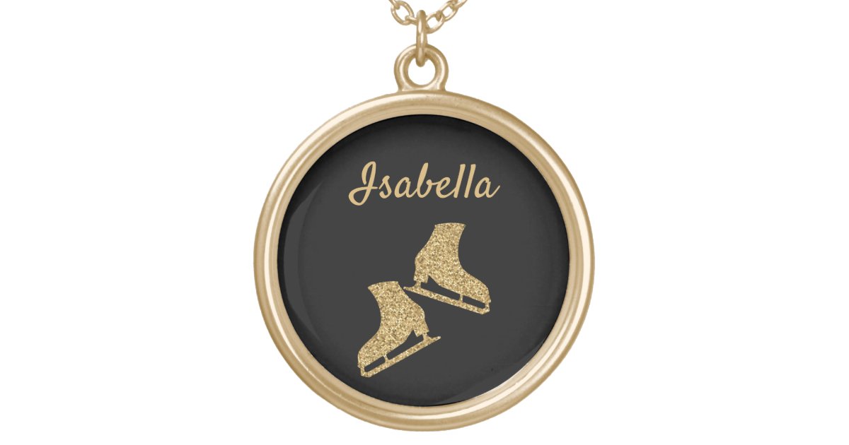 Ice skate Necklace figure skater gold glitter | Zazzle