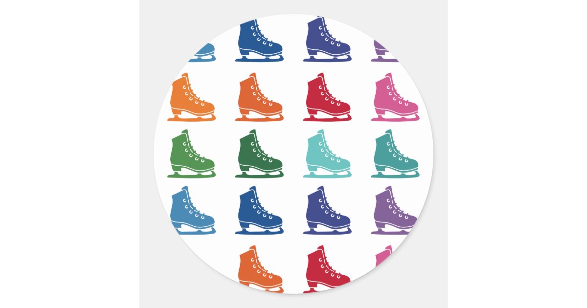 Ice Skates Colorful Fun Array Classic Round Sticker | Zazzle
