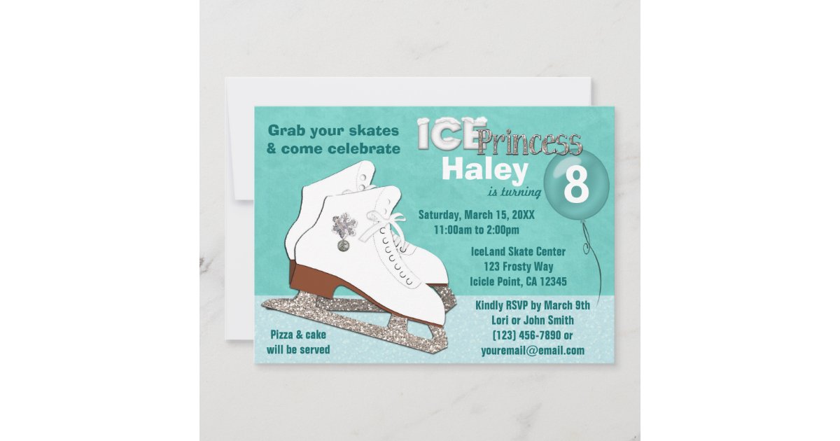 Ice Skating Birthday Invitation AQUA Ice Princess | Zazzle