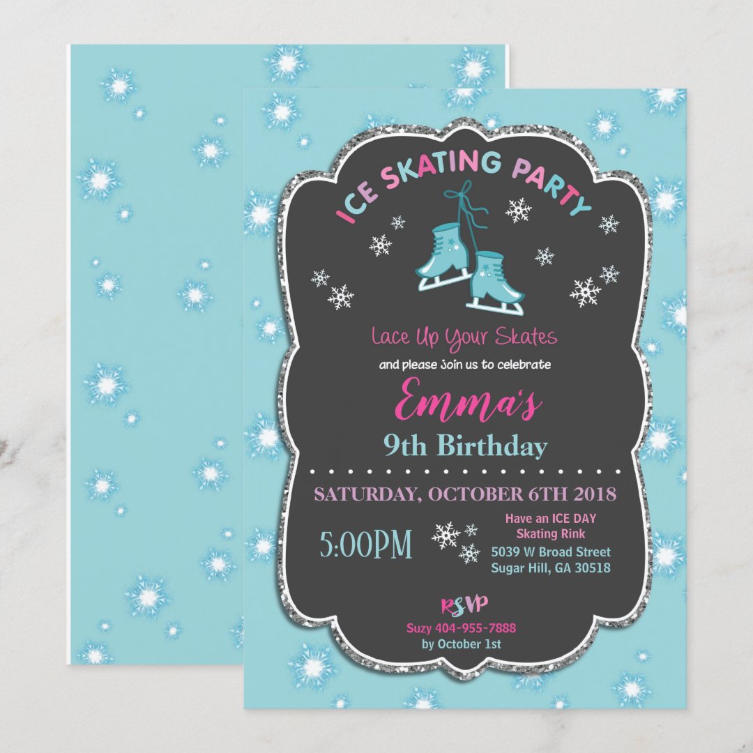 Ice Skating Birthday Invitation Girl | Zazzle