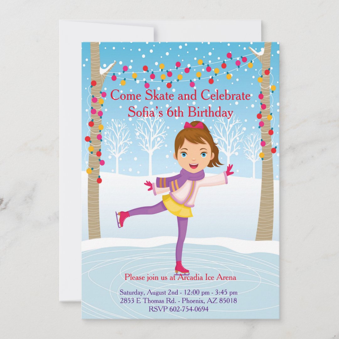 Ice Skating Birthday Invitation - Girls | Zazzle