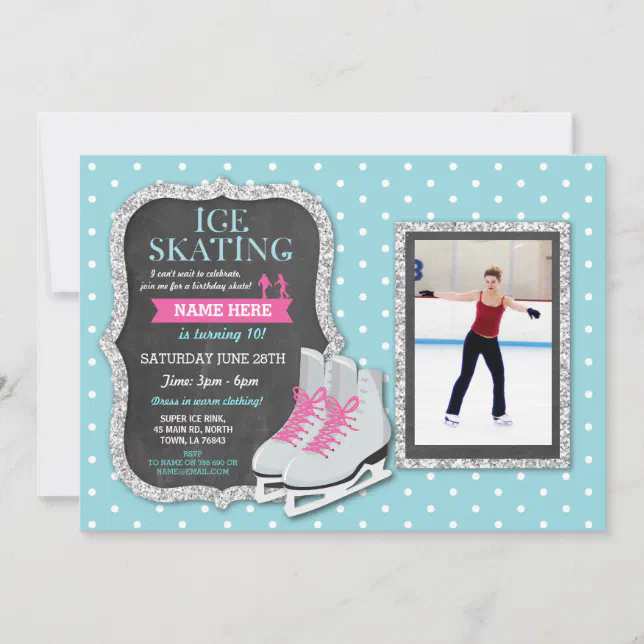 Ice Skating Birthday Party Photo Skate Invite | Zazzle