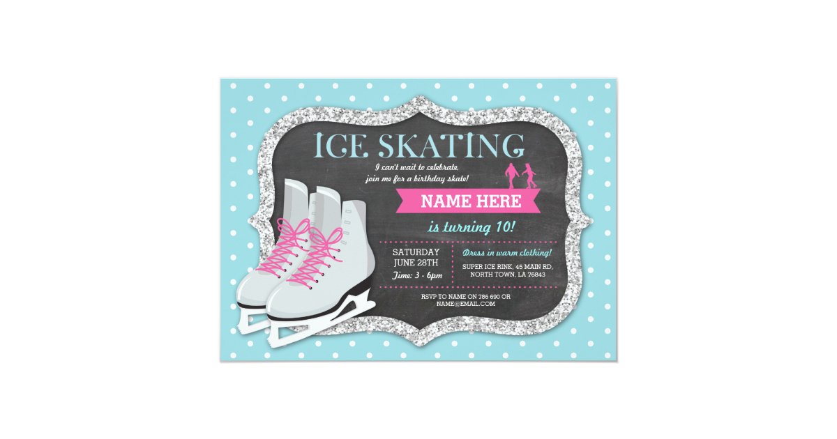 Ice Skating Birthday Party Rink Skate Invite | Zazzle.com