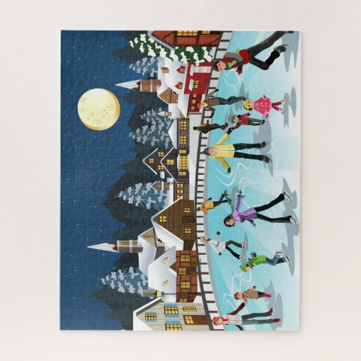 Ice Skating by Moonlight Puzzle, 16" x 20", 520pcs Jigsaw Puzzle | Zazzle