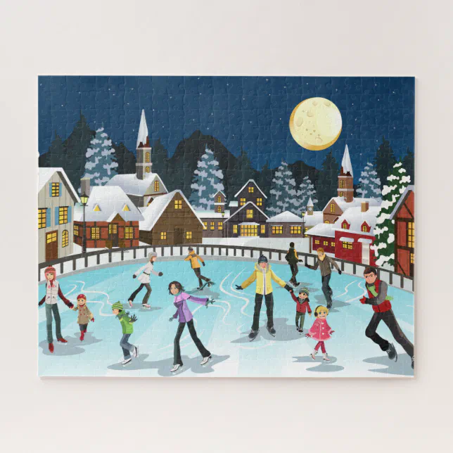 Ice Skating by Moonlight Puzzle, 16" x 20", 520pcs Jigsaw Puzzle | Zazzle